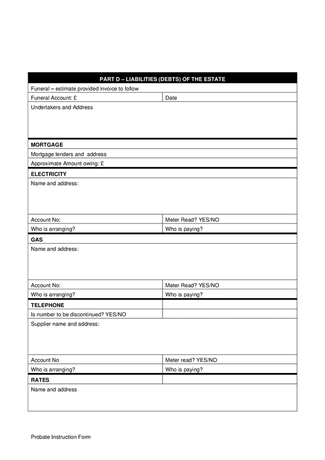 Probate instruction form - registering a death in Word and Pdf formats ...