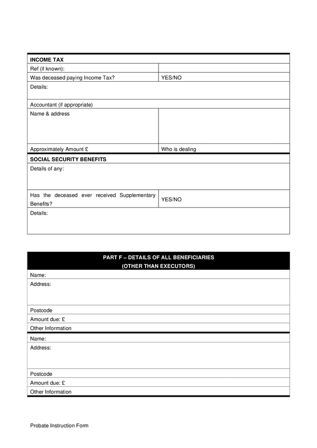 Probate instruction form - registering a death in Word and Pdf formats ...