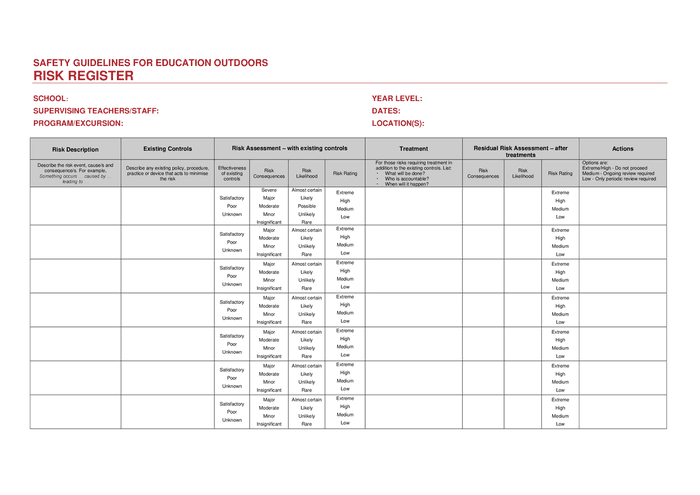 Risk register - safety guidelines for education outdoors template in ...